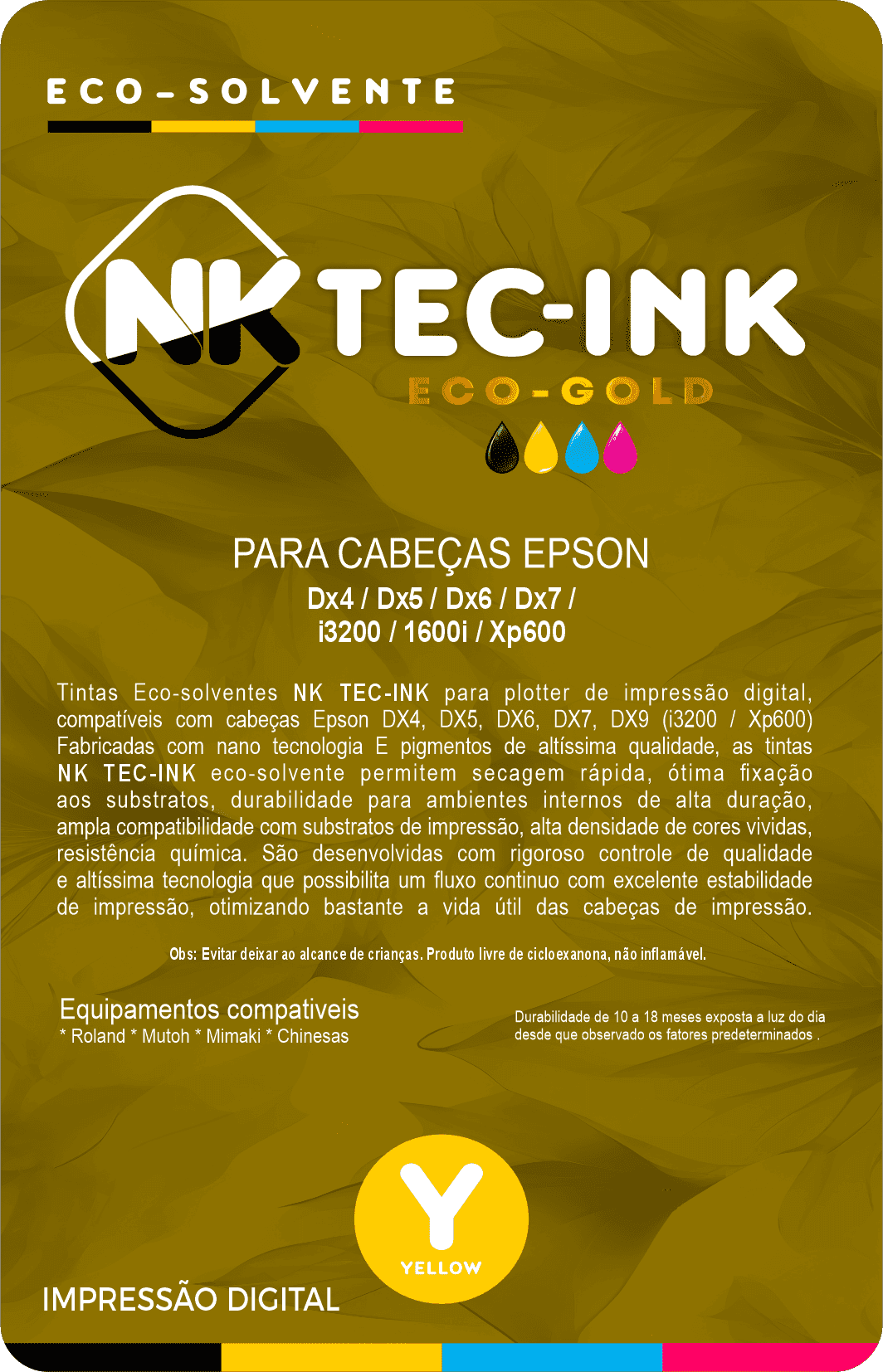 TINTA TEC-INK GOLD ECO SOLVENTE YELLOW 1 L – NK Equipamentos