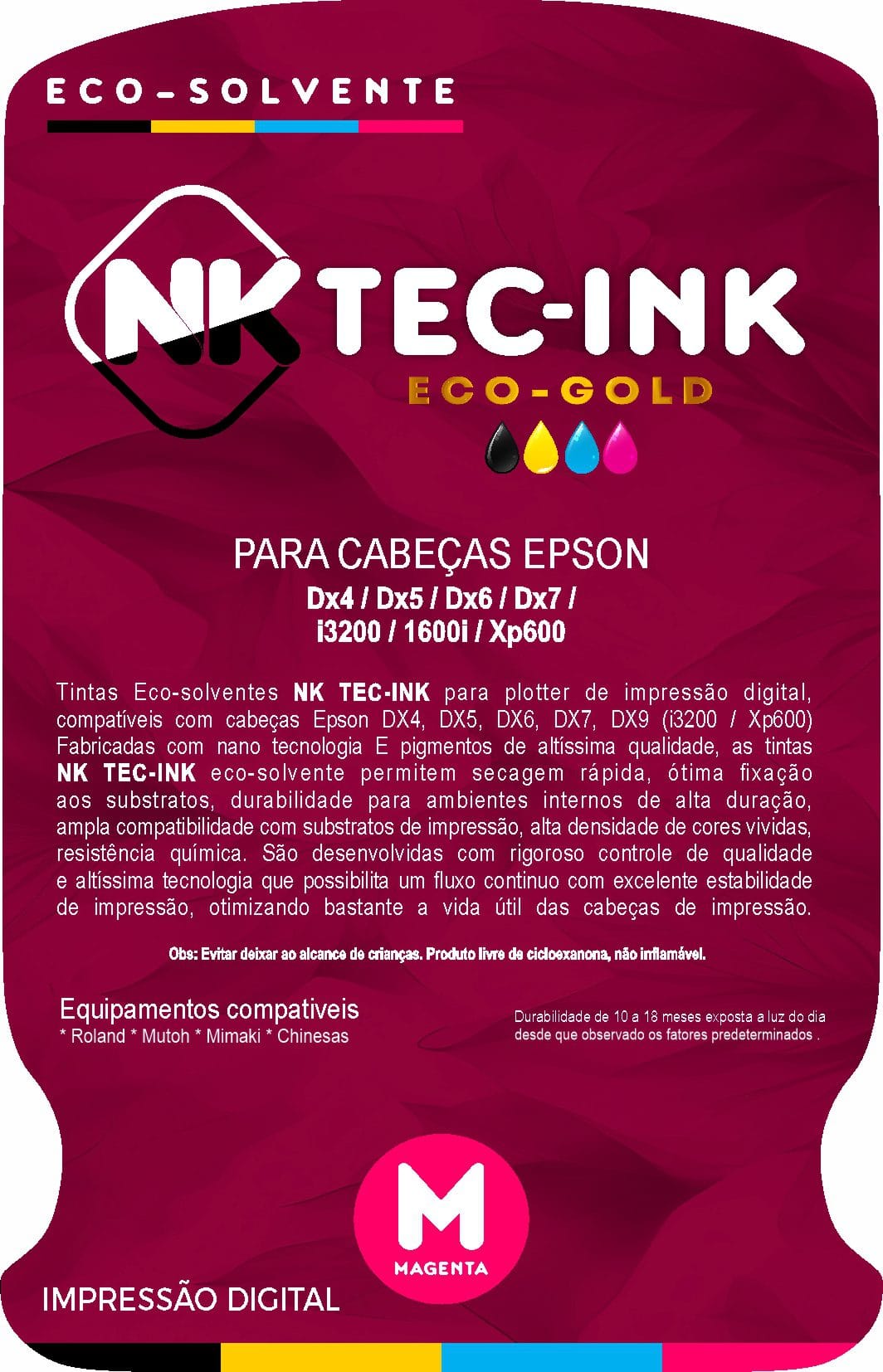 TINTA TEC-INK GOLD ECO SOLVENTE MAGENTA 500 ML – NK Equipamentos